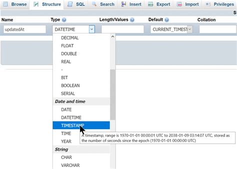 Mysql How To Automatically Update Timestamp Column In Phpmyadmin When A Row Is Edited Chris