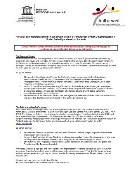 Muster Für Referenzschreiben Kulturweit