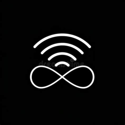 White Glowing Infinity Symbol Below Stylized Wi Fi Signal Arcs On A Solid Black Stock