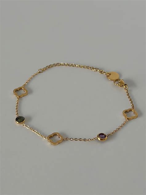 Jade Clover Bracelet Gold Alexandretta