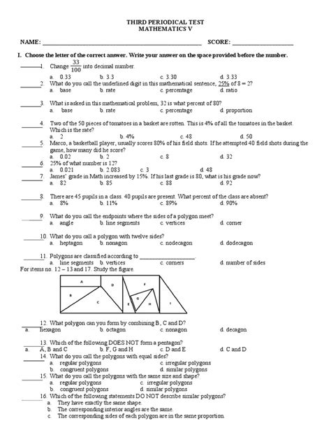Math 5 Test Pdf Polygon Elementary Geometry