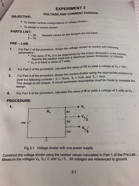Solved EXPERIMENT VOLTAGE AND CURRENT DIVISION OBJECTIVE To Chegg Com