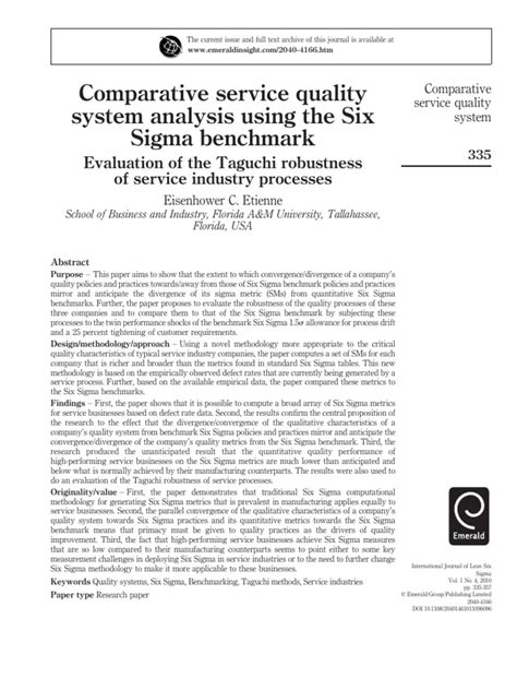 Comparative Service Quality System Analyis Using Six Sigma Benchmark Pdf Six Sigma