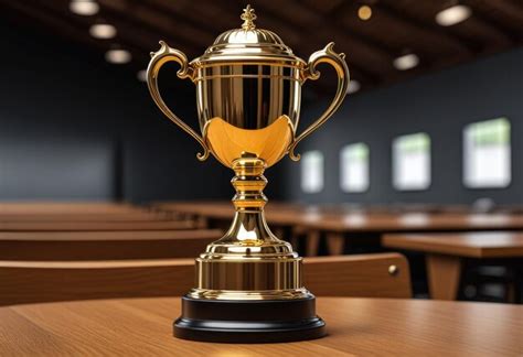 A Gold Trophy Sits On A Desk In A Classroom Premium Ai Generated Image A Gold Trophy Sits On A Desk In A Classroom Premium Ai Generated Image