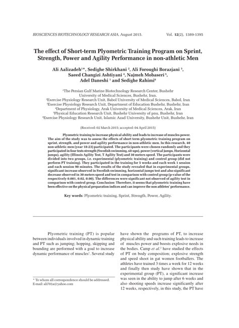 Pdf The Effect Of Short Term Plyometric Training Program On Sprint Strength Power And