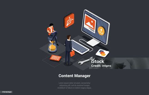 소셜 미디어 마케팅 레이아웃 콘텐츠 및 온라인 프로모션의 개념 남자 콘텐츠 관리자 조화로운 조합을 만들고 고객에게 프리젠 테이션을합니다 아이소메트릭 3d 만화 벡터
