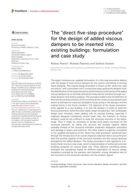 Pdf The “direct Five Step Procedure” For The Design Of Added Viscous Dampers To Be Inserted