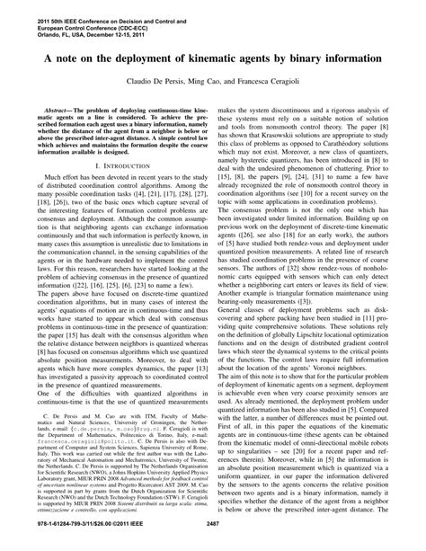 Pdf A Note On The Deployment Of Kinematic Agents By Binary Information