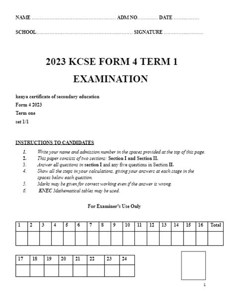 All Subjects 2023 KCSE Form 4 End Of Term 1 Exams