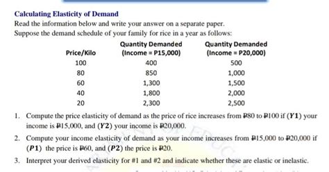 Solved Calculating Elasticity Of Demand Read The Information Chegg