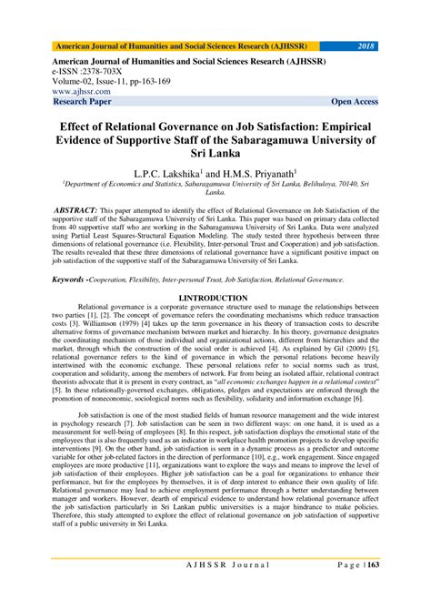 Pdf Effect Of Relational Governance On Job Satisfaction Empirical Evidence Of Supportive