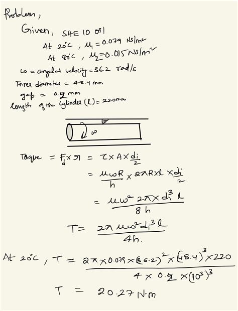 Solved Viscosity Determine The Torque Required To Rotate A Mm Diameter Vertical