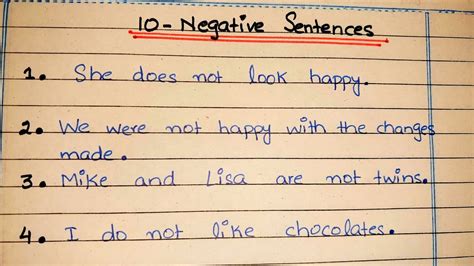 List Of 10 Negative Sentences In English Ten Negative Sentence