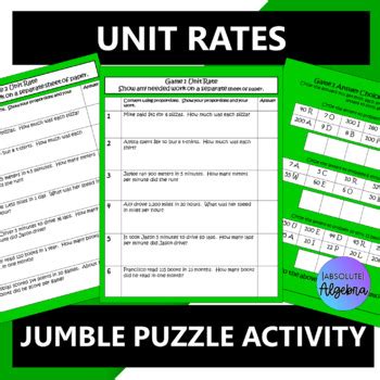 Unit Rates Word Problems Jumble Puzzle Activity By Absolute Algebra