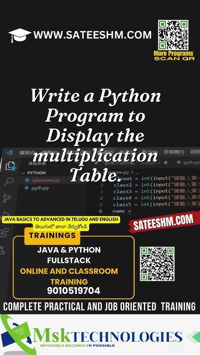 Write A Python Program To Display The Multiplication Table Youtube