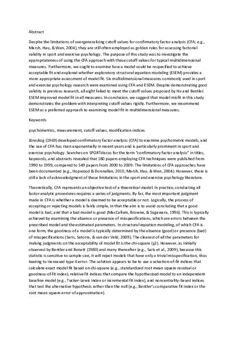 Pdf Assessing Model Fit Caveats And Recommendations For Confirmatory
