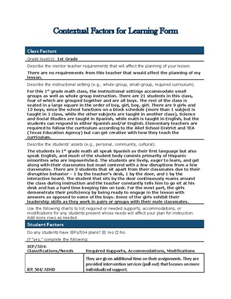 Contextual Factors For Learning There Are No Requirements From This