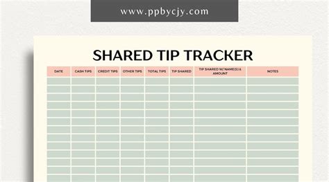 Shared Server Tip Tracker Printable Template