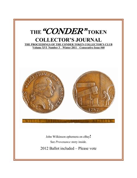 Conder Token Collectors Journal Winter 2011