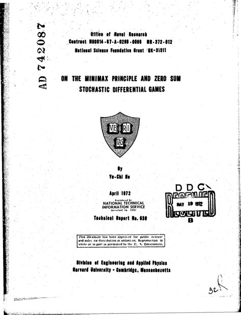 Pdf On The Minimax Principle And Zero Sum Stochastic Differential Games