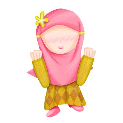 Muslim Chibi With Happy Gesture Happy Muslim Girl Excited Chibi