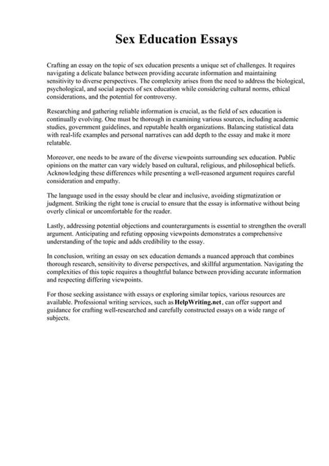 Sex Education Essays Pdf