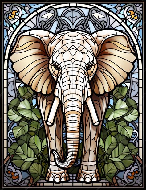 Premium Photo Stained Glass Picture Of An Elephant With Leaves In