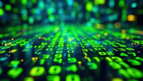 Binary Code Matrix Background Tech Style Green Illuminated Numbers Stock Illustration