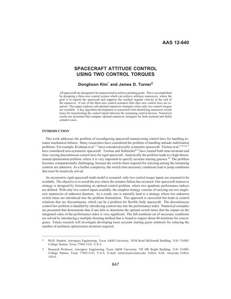 Pdf 3d Spacecraft Attitude Control Using Two Control Inputs
