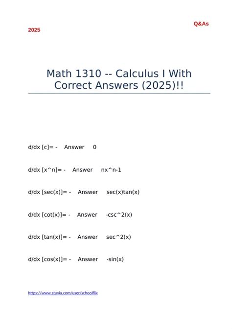 Math 1310 Calculus I With Correct Answers 2025 Math 1310