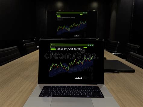 usa import tariff charts on laptop in boardroom stock image image of