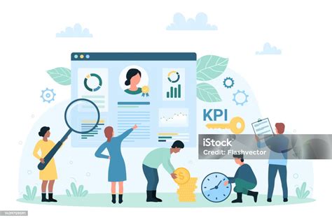 핵심성과지표 인사관리 분석 Kpi 시험양식을 보는 작은 사람들 공연에 대한 스톡 벡터 아트 및 기타 이미지 공연 계기판