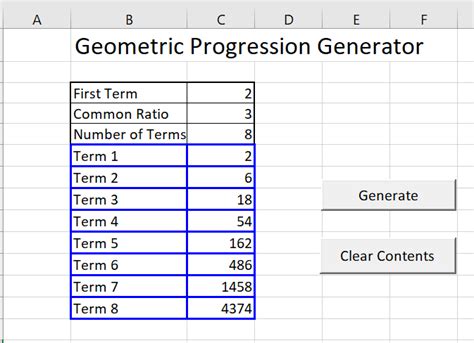 Excel VBA Examples Geometric Progression