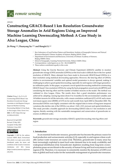 Pdf Constructing Grace Based 1 Km Resolution Groundwater Storage Anomalies In Arid Regions