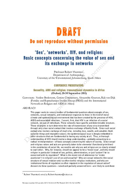 Pdf ‘sex ‘networks Hiv And Religion Basic Concepts Concerning The Value Of Sex And Its