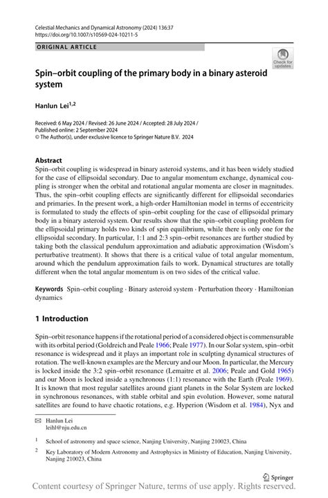 Spinorbit Coupling Of The Primary Body In A Binary Asteroid System