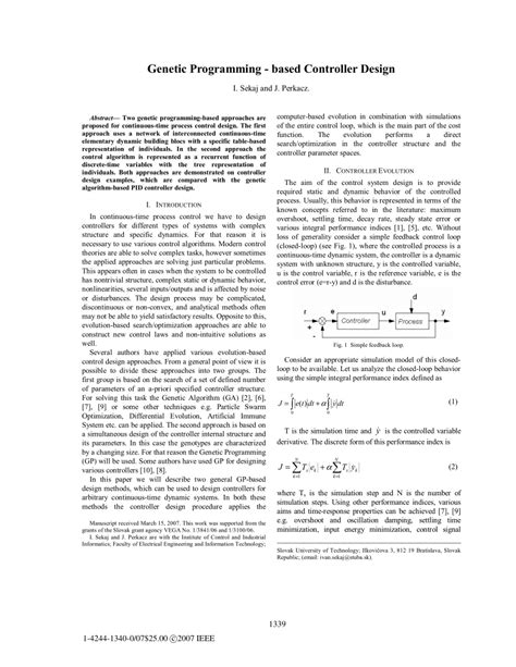 Pdf Genetic Programming Based Controller Design