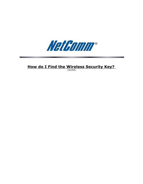 Pdf How Do I Find The Wireless Security Key Document Media Netcomm Com Au Public Assets