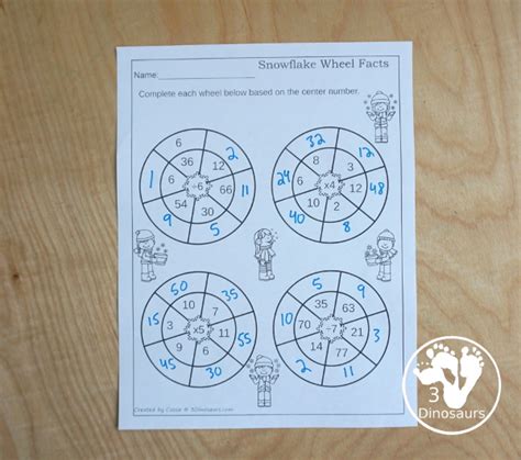 snowflake winter math multiplication and division 3 dinosaurs
