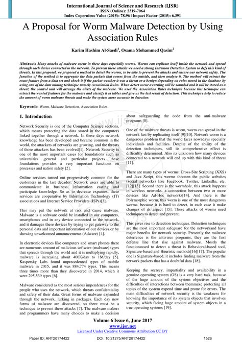 Pdf A Proposal For Worm Malware Detection By Using Association Rules