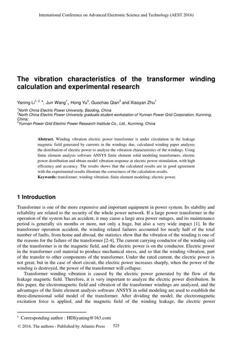 Pdf The Vibration Characteristics Of The Transformer Winding Calculation And Experimental Research