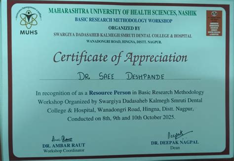 Dr Saee Deshmukh Invited As Resource Person During Muhs Nashik Basic