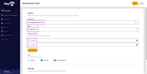Configuring Participant Custom Fields Playhq