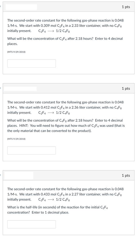 Solved The Second Order Rate Constant For The Following