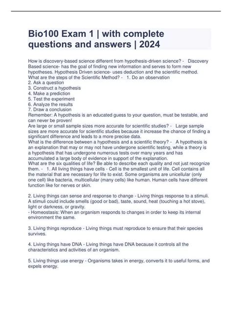 Bio100 Exam 1 With Complete Questions And Answers 2024 Bio 100 Stuvia Us