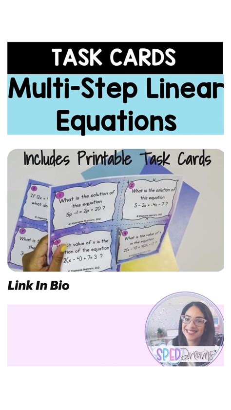 Solving Multi Step Linear Equations Task Cards Digital Self Checking