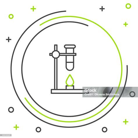 라인 유리 테스트 튜브 플라스크 에 화재 히터 실험 아이콘 흰색 배경에 격리 실험실 장비 컬러풀한 아웃라인 컨셉 벡터 가열장치에 대한 스톡 벡터 아트 및 기타 이미지