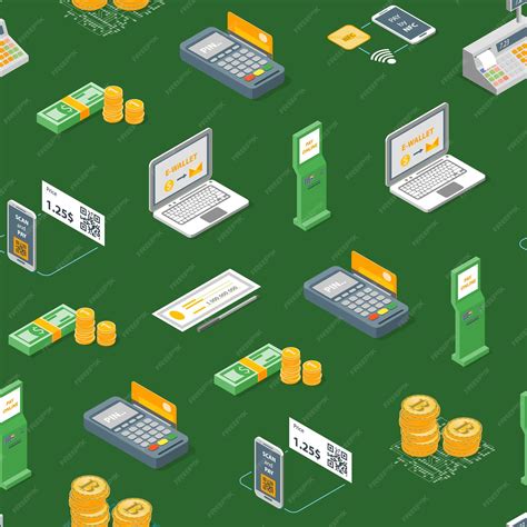 Premium Vector Payment Methods Seamless Pattern Background Isometric View Electronic Transfer