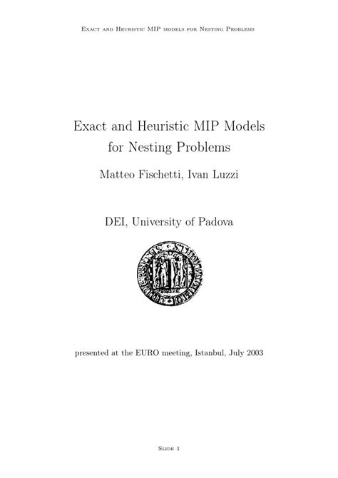 Pdf Exact And Heuristic Mip Models For Nesting Problems Matteo Pdf