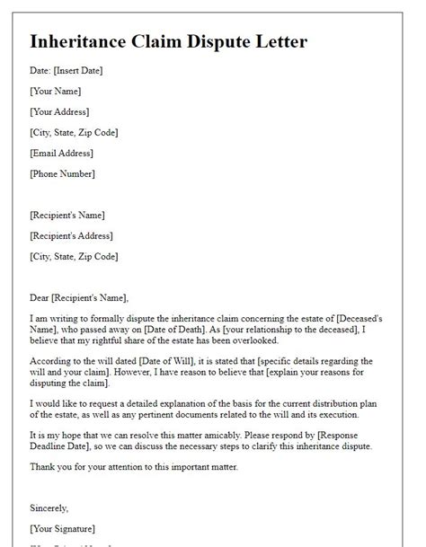 Letter Template For Inheritance Dispute Notice Free Samples In Pdf Letterin
